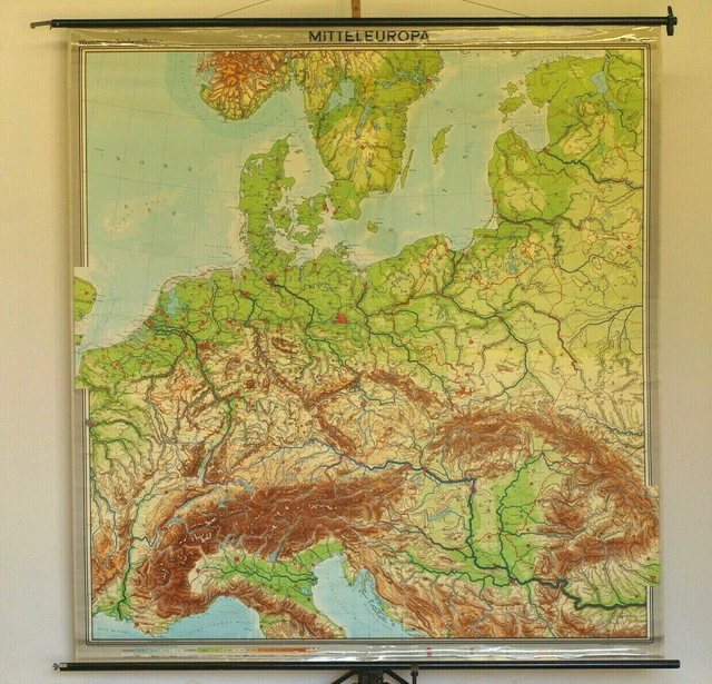 BEAUTIFUL SCHULWANDKARTE WALL Map School Central Europe 1964 210x226cm ...