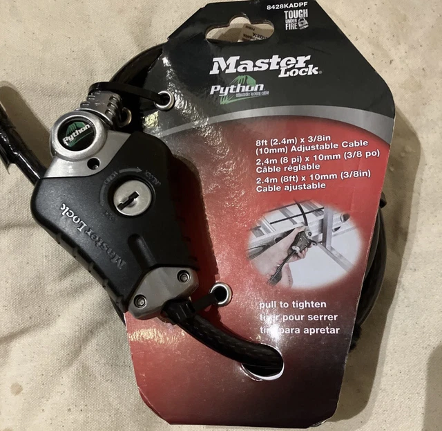 MASTER LOCK 8 Ft Python Vinyl Coated Steel Cable Adjustable Locking ...