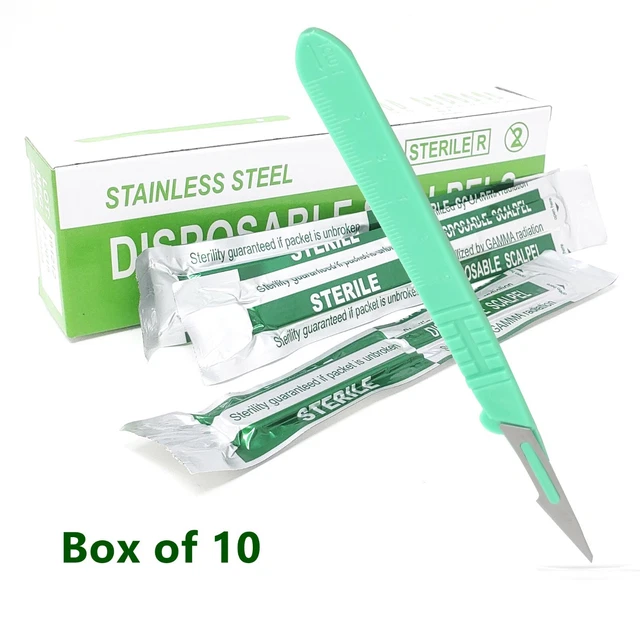 10 DISPOSABLE STERILE Surgical Scalpels #22 Stainless Steel Blade ...