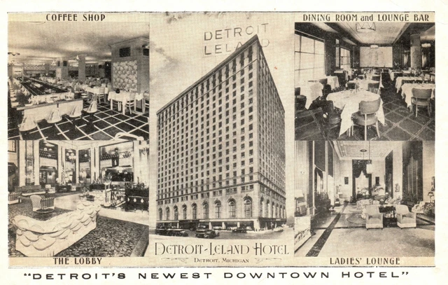 VINTAGE POSTCARD 1920'S Detroit's Newest Downtown Hotel Lobby Ladies ...