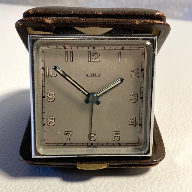 ANTIQUE ANGELUS SQUARE Face Folding Travel Alarm Clock NOT WORKING ...