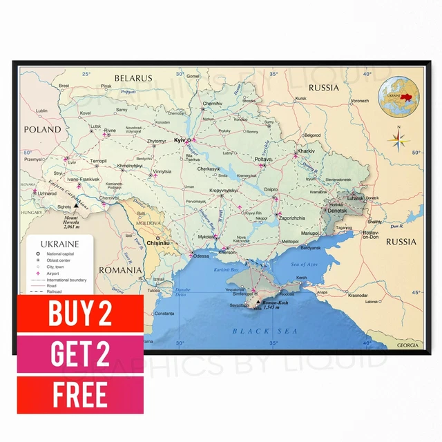 UKRAINE MAP WALL Chart Educational Teaching Poster Picture | A5 A4 A3 ...