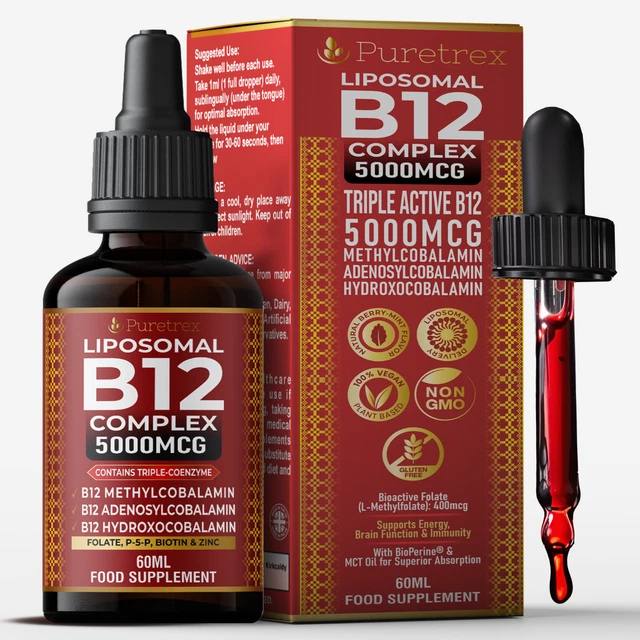 LIPOSOMAL VITAMIN B12 5,000mg Triple-Coenzyme + Magnesium, Mushrooms Blend 60ml £28.49 - PicClick UK