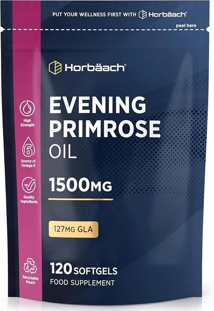 EVENING PRIMROSE OIL 1500mg High Strength Omega-6 with GLA Cold-Pressed ...