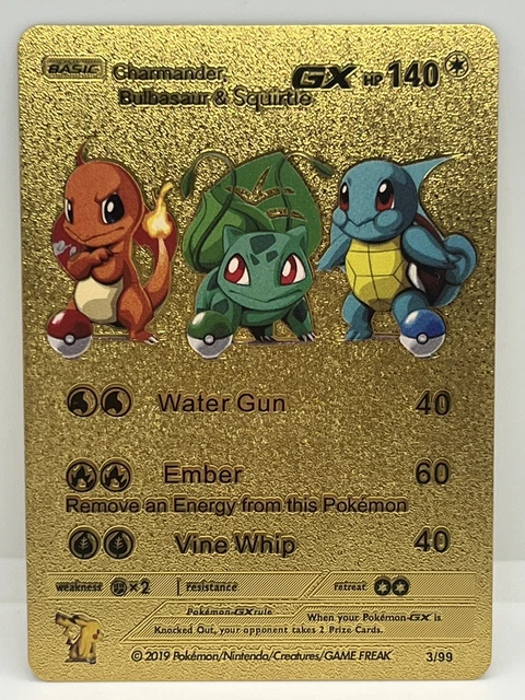 CHARMANDER BULBASAUR & Squirtle GX - Gold Foil Pokemon Card Fan Art ...