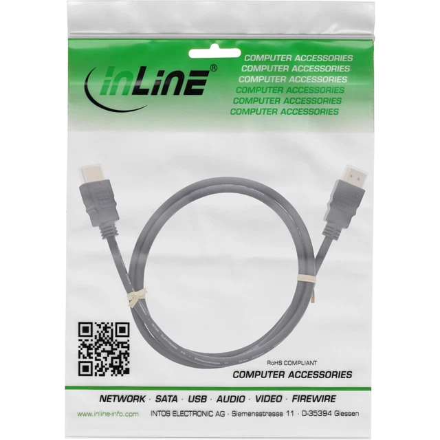 INLINE® HDMI KABEL, HDMI-High Speed mit Ethernet, St/St, schwarz, 2m EUR 7,56 - PicClick DE