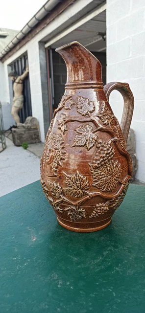 PICHET EN GRÈS ancien Beauvais Charles Greber décor Bacchus et raisin ...