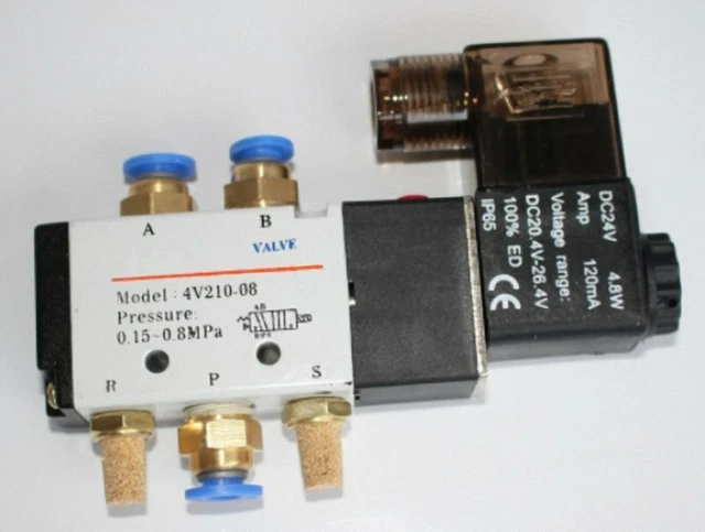5 WAY 2 Position Air Solenoid Valve 6mm Fittings Brass Silencer ...