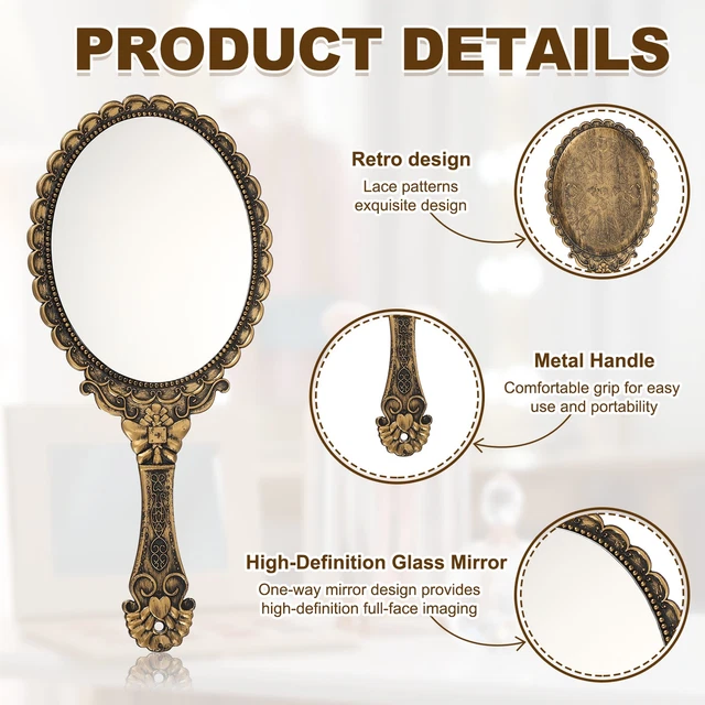 1 PCS VINTAGE Hand Held Mirror Hand Vanity Mirrors, Bronze Gold(Oval ...
