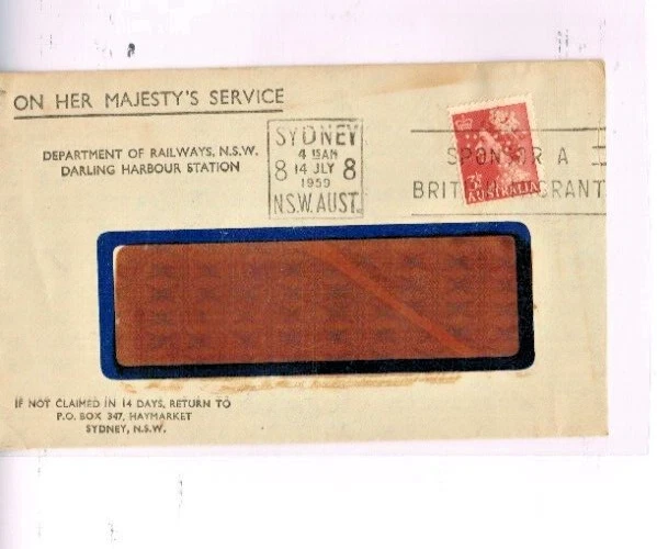 1959 WEII 31/2D Perfin stamped cover NSW Railways EUR 23,13 - PicClick FR