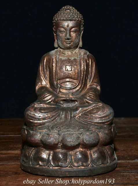 SCULTURA STATUA DEL Buddha Sakyamuni Tathagata in bronzo dorato antico ...
