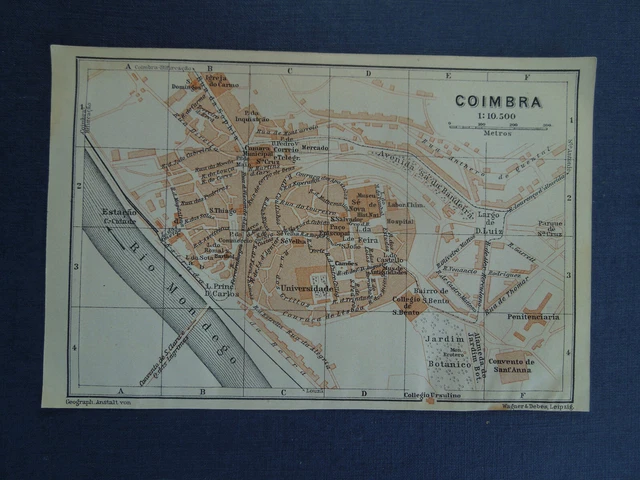 OLD TOWN MAP of Coimbra Portugal 1908 £10.51 - PicClick UK