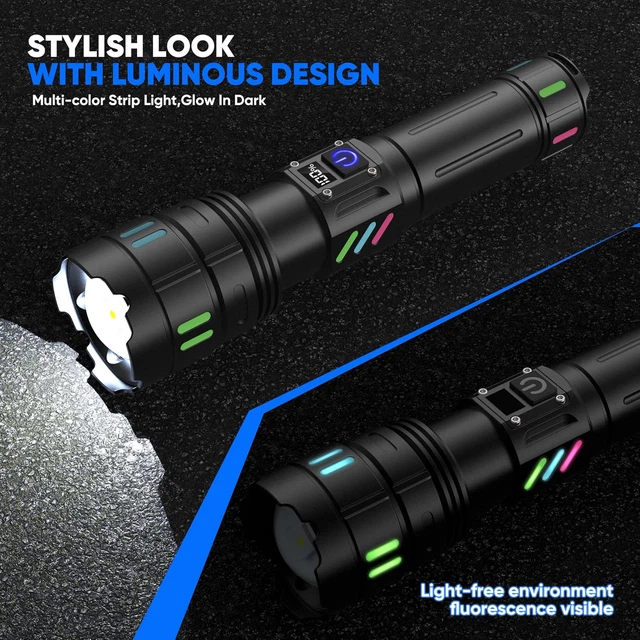 RECHARGEABLE FLASHLIGHTS HIGH Lumens 10000 Long Distance, Single Click ...