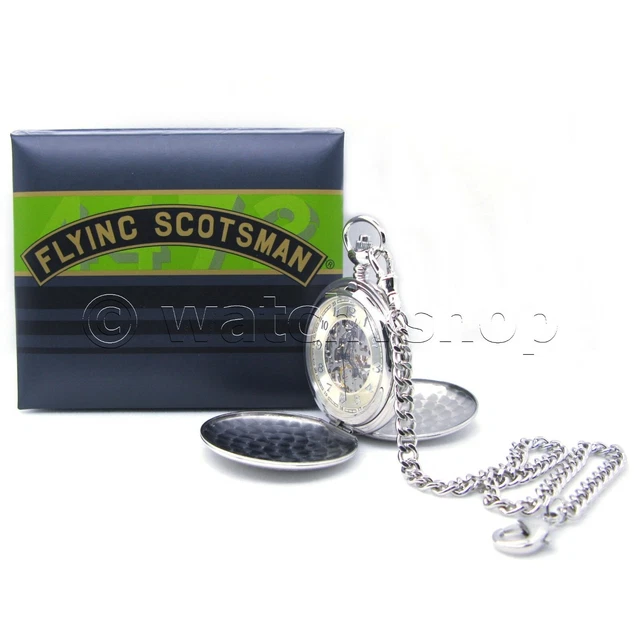 FLYING SCOTSMAN MECHANICAL Steel Pocket Watch Silver Skeleton with ...