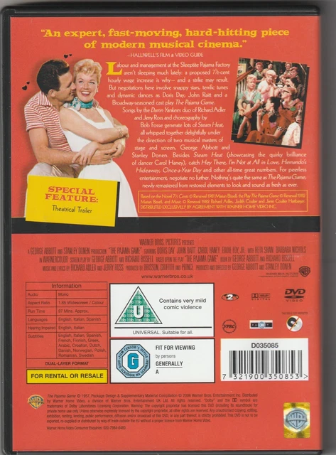 THE PAJAMA GAME Dvd R2 Pal Doris Day John Raitt Carol Haney Eddie Foy ...