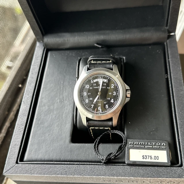 RARE! HAMILTON KHAKI Field Men's Black/ Silver Watch Leather Band ...