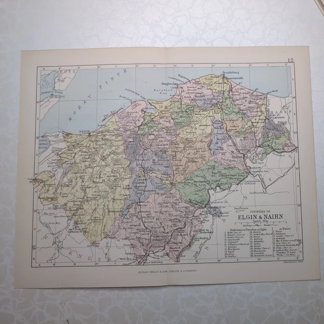 ORIGINAL 1882 PHILIPS Atlas County Map Of Elgin & Nairn Scotland ...