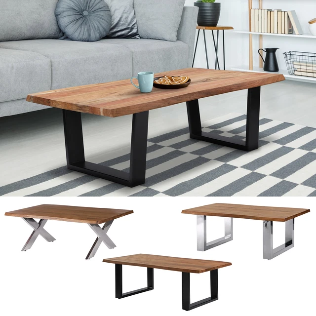 TABLE DE SALON bois d'acacia / acier table basse d'appoint au choix ...