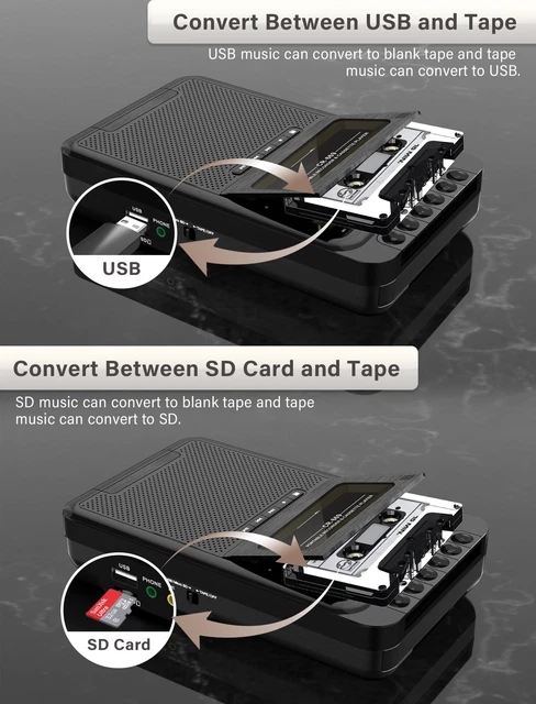 CASSETTE PLAYER CONVERTER, Portable Cassette to MP3 Music via U Disk/SD ...