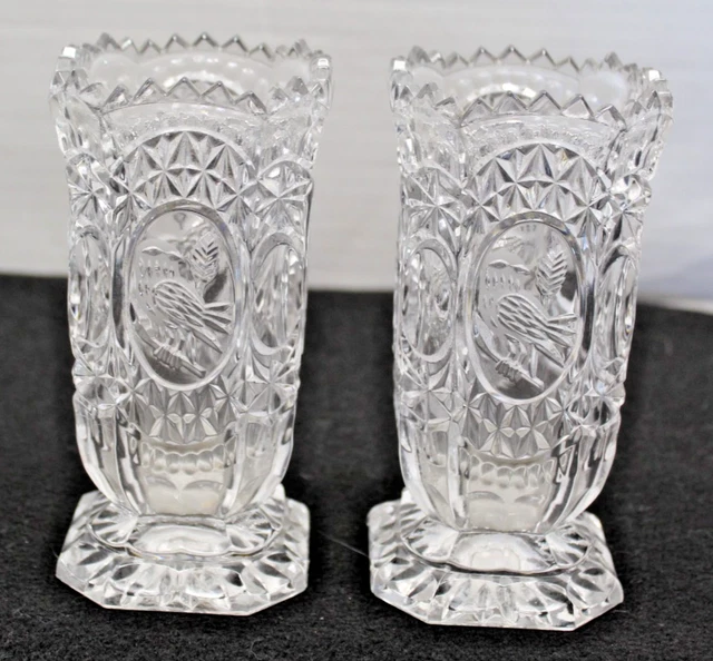 VINTAGE HOFBAUER BYRDES Lead Crystal Vase 6" Sawtooth Rim Set of 2 ...