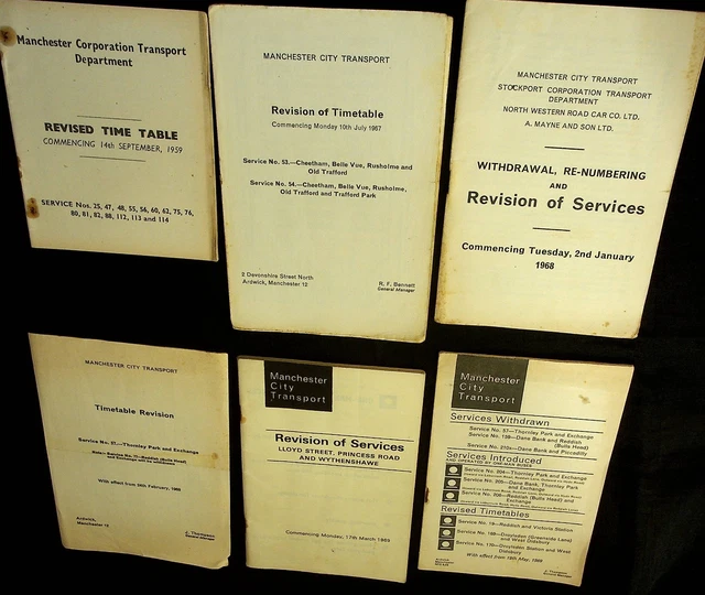 MANCHESTER CORP TRANSPORT Revised Bus Timetables 1959-1967-1968-1969 ...