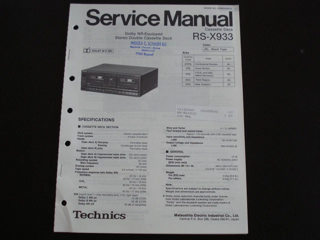 ORIGINAL SERVICE MANUAL Schaltplan Technics RS-X933 EUR 12,50 - PicClick DE