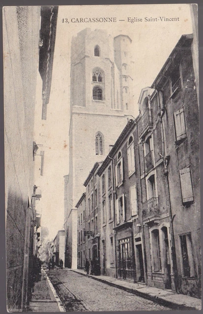 CARCASSONNE 11 L'ÉGLISE St Vincent CPA écrite à Marie Baumel 34 Claret ...