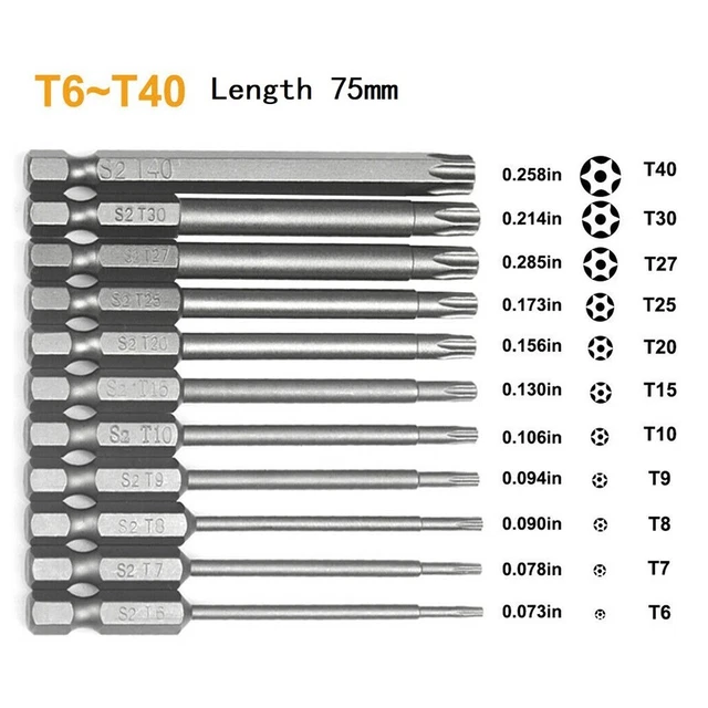 PUNTA CACCIAVITE TORX testa magnetica T40 di lunga durata 75 mm ...
