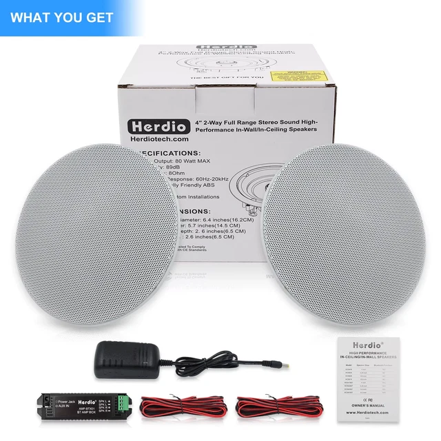 4 INCH FLUSH Mount Two-Way Stereo Ceiling Bluetooth Speaker for Indoor ...