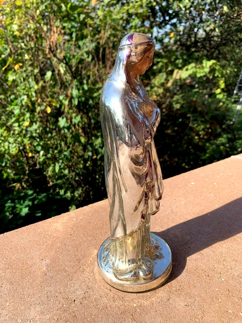 ANCIENNE GRANDE STATUE Vierge Marie Madonne En Verre Eglomise Art ...