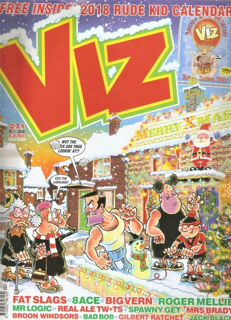 VIZ COMIC ISSUE No. 271 Xmas 2017 Fat Slags/Rude Kid Calendar/8Ace/Mr ...