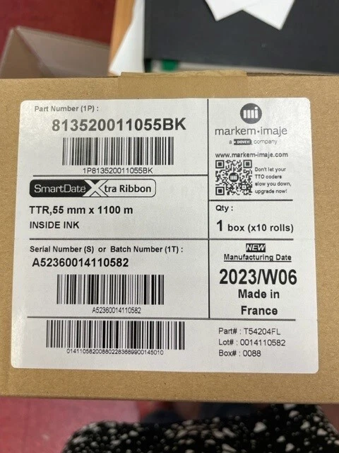10 X MARKEM-IMAJE Smartdate Xtra Ribbon 55 mmx1100m 813520011055BK ...