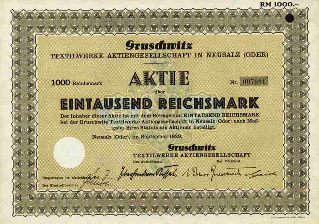 GRUSCHWITZ TEXTILWERKE 1929 Neusalz Oder Grünberg Schlesien Weißenhorn ...