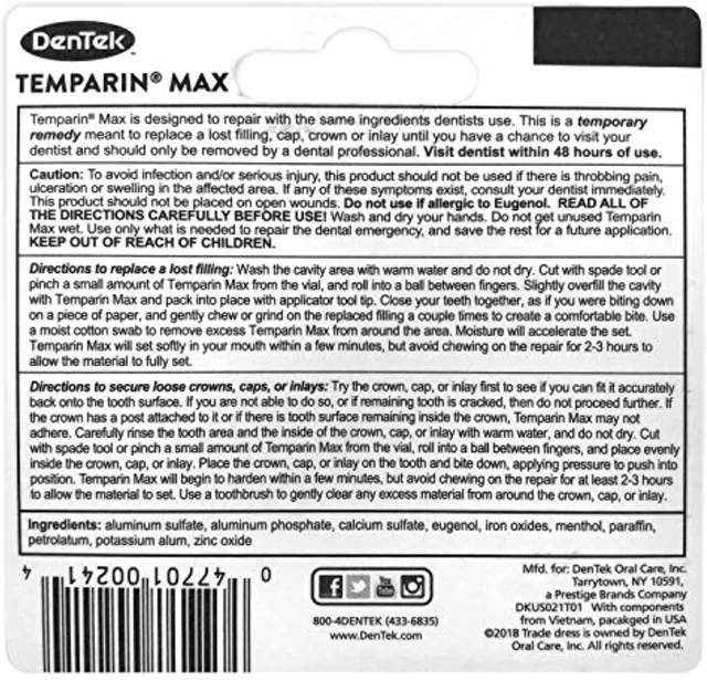 DENTEK TEMPARIN MAX Lost Filling and Loose Cap Repair Kit | One Step ...