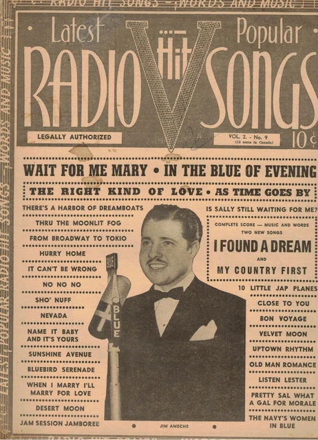 VINTAGE RADIO HIT Songs Magazine Vol 2 No 9 July 1943 Jim Ameche Cover ...