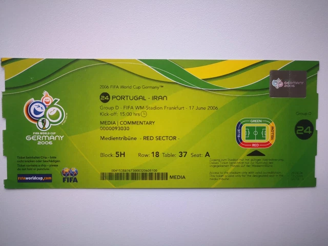 EINTRITTSKARTE TICKET COUPE du Monde WC 2006 PORTUGAL IRAN RONALDO 1er ...