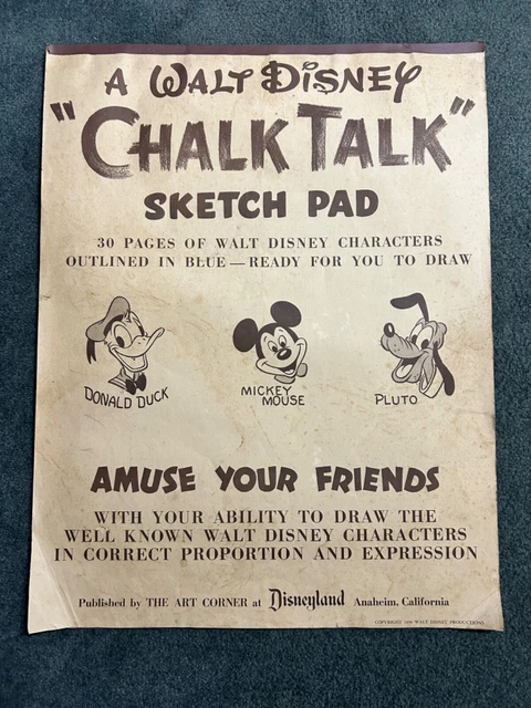 RARE VINTAGE 1950’S Walt Disney chalk talk sketch pad draw art corner ...