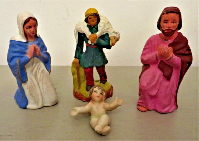 LOT DE 4 Anciens Santons Marie, Joseph, Berger Et Petit Jesus EUR 8,00 ...