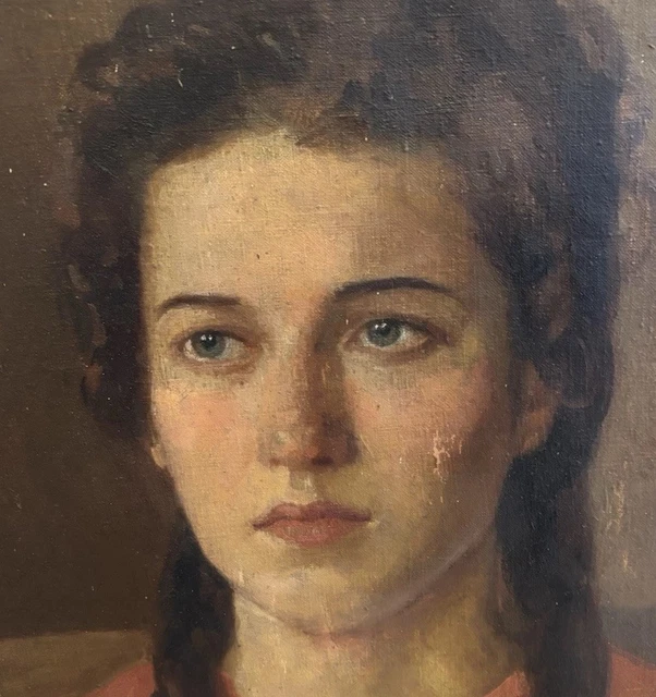 VINTAGE /ANTIQUE OIL On Canvas Portrait Painting Of A Young Girl ...