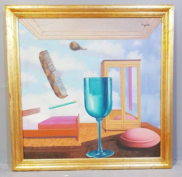 SUPERBE HUILE SUR Toile Rene Magritte 1954 Avec Cadre A La Feuille D'or ...
