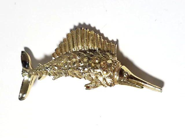 VINTAGE STAMPED GERRY'S Gold Tone Swordfish Marlin Fish Lapel Hat ...