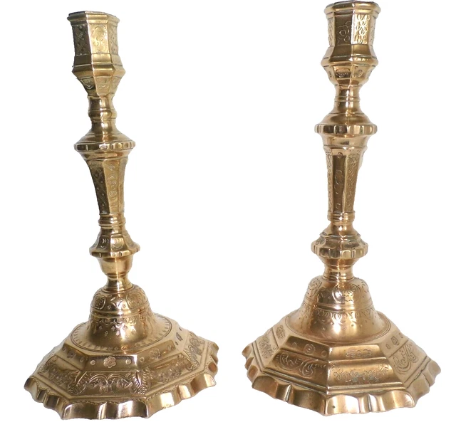 BOUGEOIRS ANCIENS DÉPAREILLÉS bronze laiton 24 cm leuchter EUR 80,00 ...