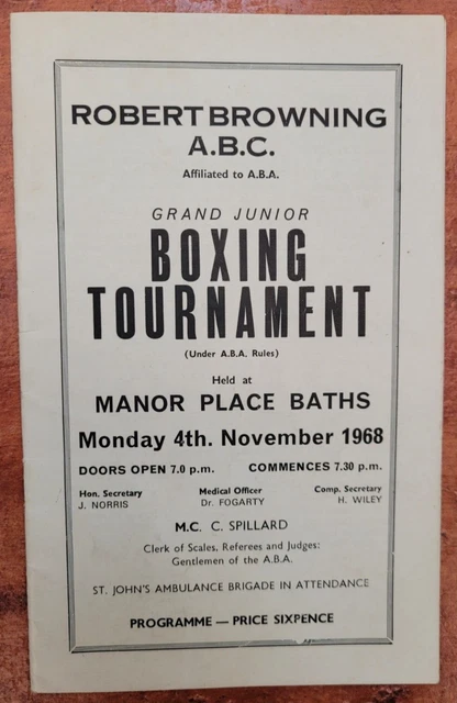 1968 BOXING TOURNAMENT (Robert Browning ABC), Manor Place Baths! £1.99 ...