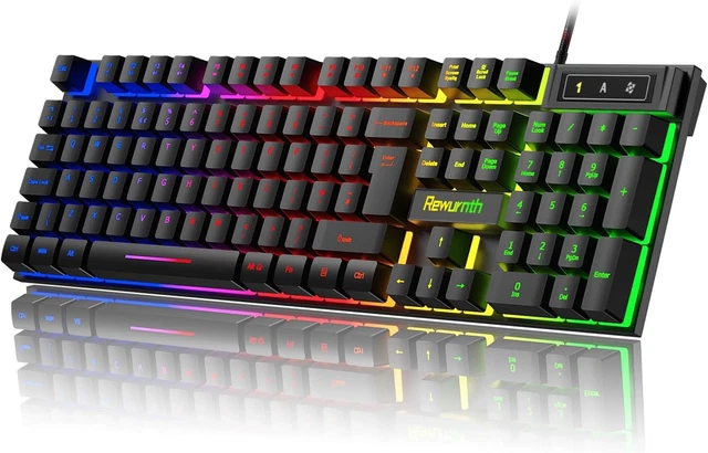 REWURNTH GAMING KEYBOARD UK Layout, RGB Backlit Wired Computer Keyboard ...