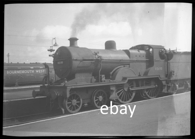 ORIGINAL LARGE NEGATIVE Of Steam Loco Lms 40698 At Bournemouth West £3. ...