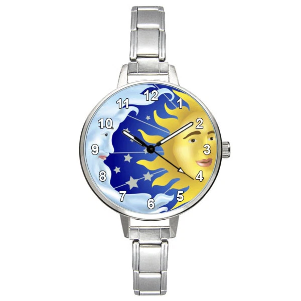 SUN & MOON Faces Unisex Round Italian Charm Stretch Bracelet Wrist ...