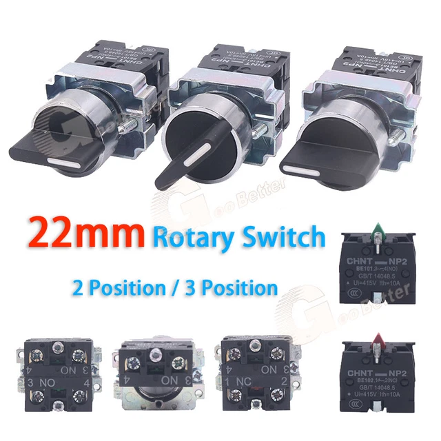 22MM ROTARY SWITCH 2/3 Position Latching Momentary Short Handle NO NC ...