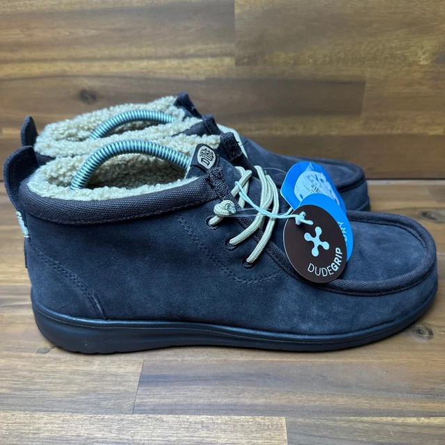 HEY DUDE WALLY Mid GripR Warmth Mole Brown Suede Sherpa Lined Boots Men ...