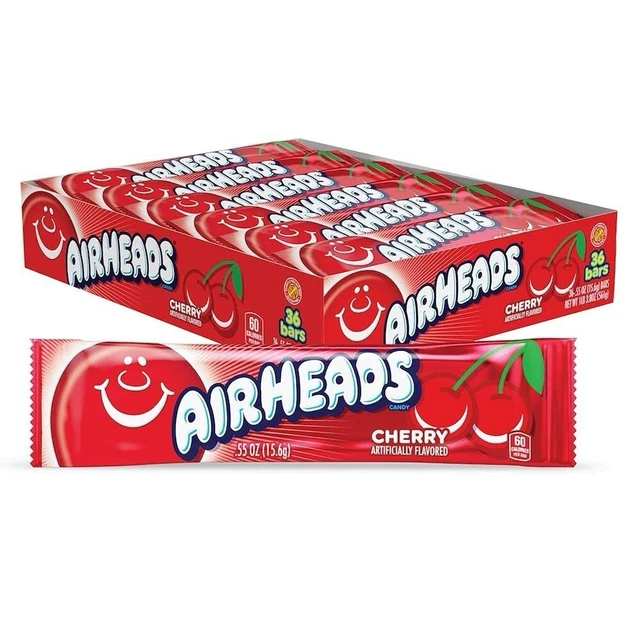 AIRHEADS CHERRY FULL Box 36 Bars X 15.6g Candy Bonbons USA Candy £7.99 ...