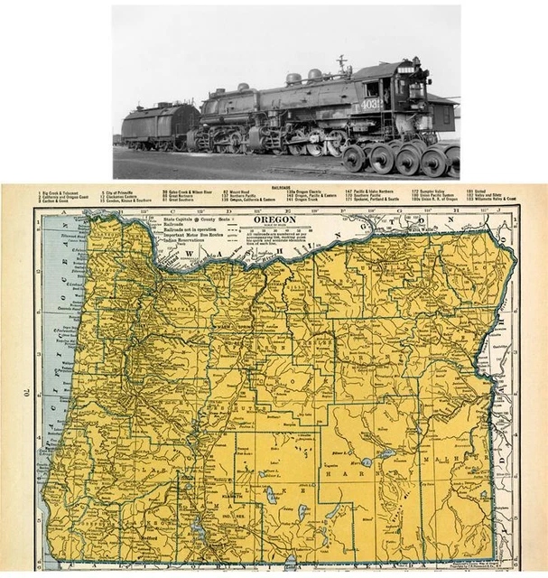 1939 OREGON RAILROAD Map Shows All Rr Depots Counties Towns Sp Rr Print ...